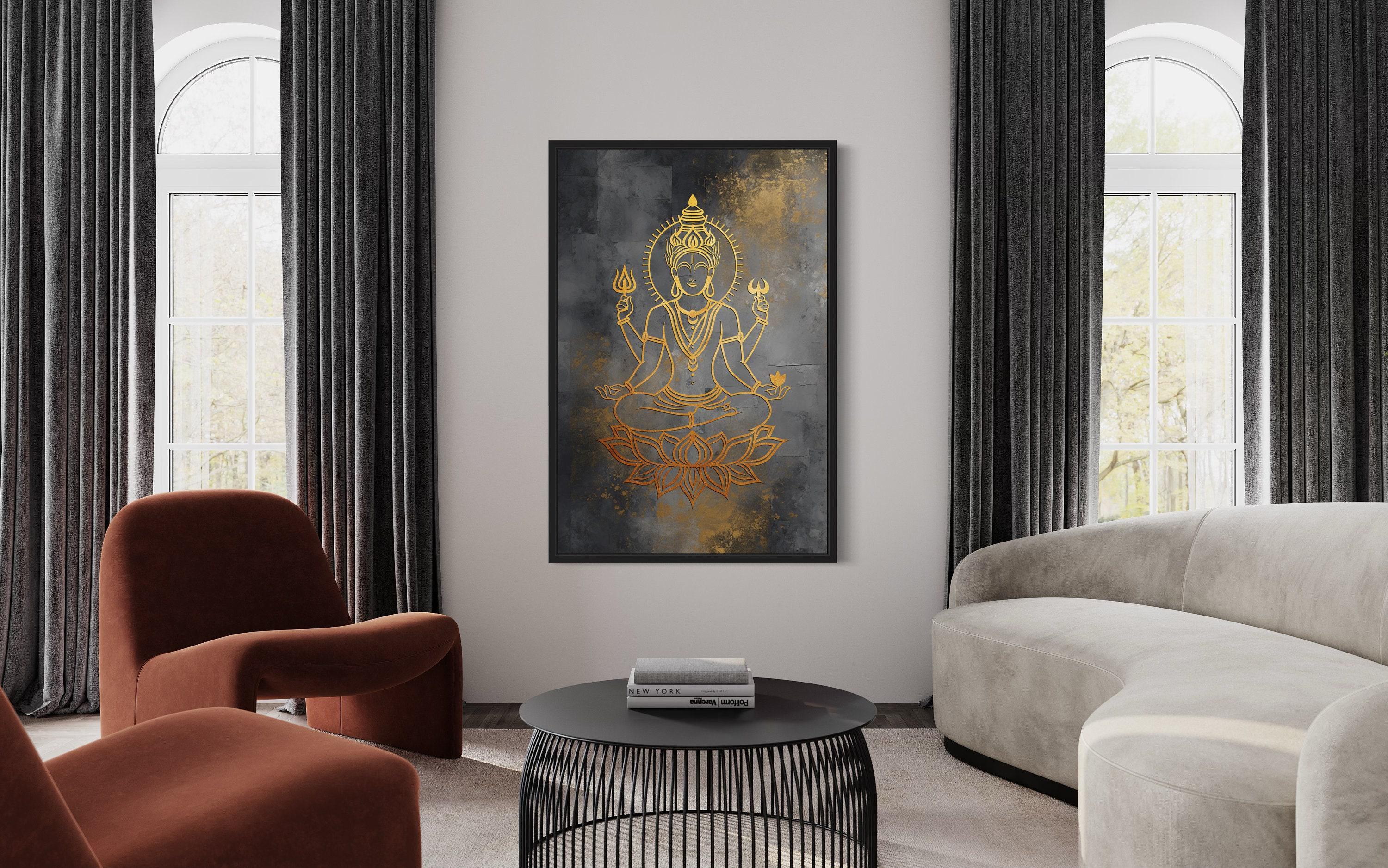 Minimalist Lord Vishnu Wall Art, Indian Deity, Hindu God Decor Gold ...