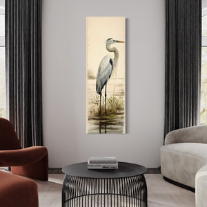 Tall Narrow Great Egret Painting Canvas Print, Long Vertical Neutral ...