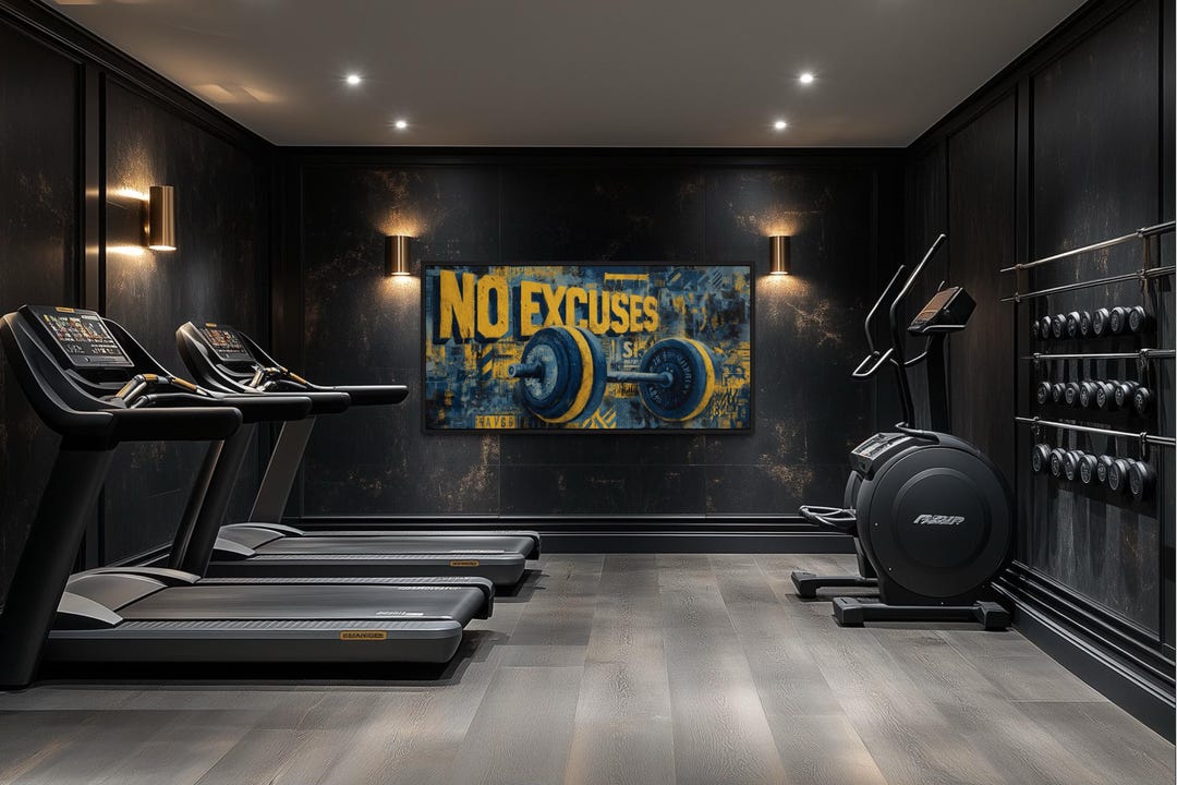 Gym Wall Art - Dumbbells Graffiti Painting No Excuses - Motivational ...