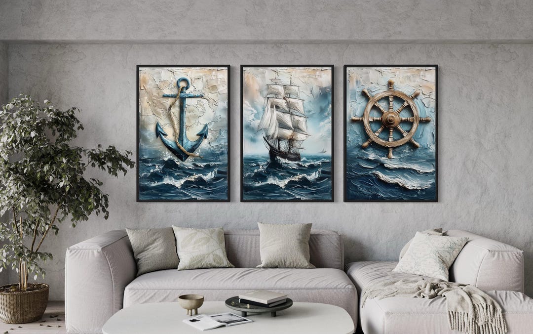 3 Piece Wall Art Gallery Set Nautical Wall Art Paintings of Sail Ship ...