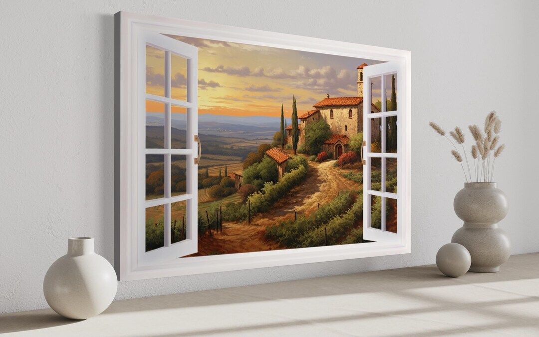 Window View Canvas Tuscany Hills View From Open Window Painting Italy ...