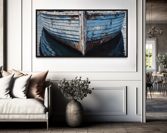 Old Rustic Boat on Shore Canvas Wall Art, Vintage Boat Painting, Black ...
