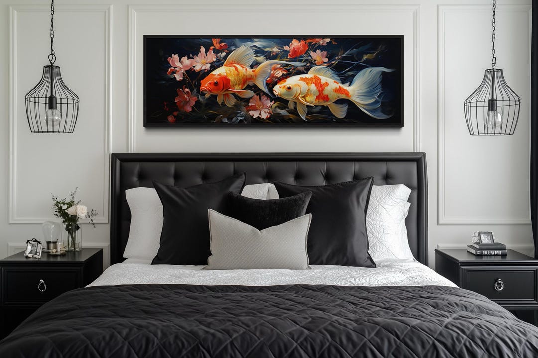 Koi Fish Wall Art Long Horizontal Canvas PRINT, Panoramic Koi Fish ...