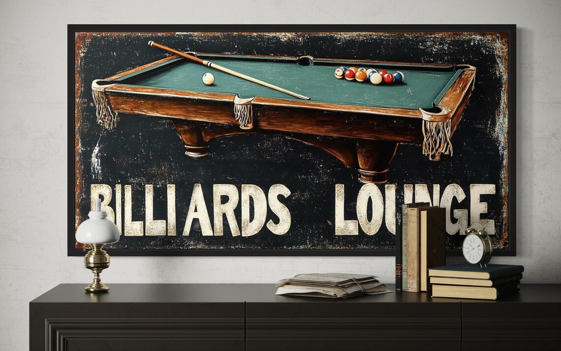 Billiards Room Sign - Billiards Lounge With Pool Table Painting Canvas ...