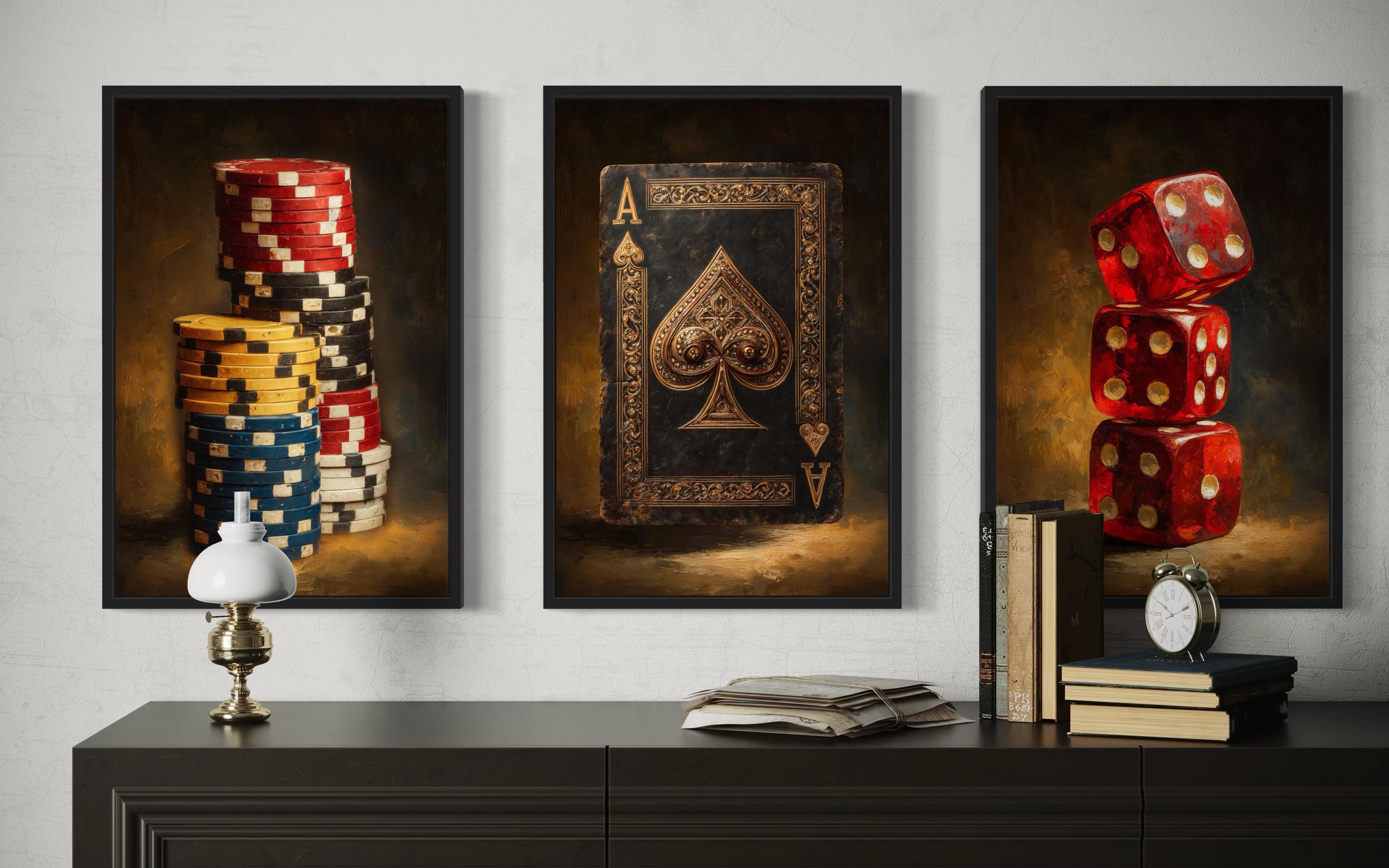 Game Room Wall Decor Set of 3 – Casino Poker Chips, Ace of Spades ...
