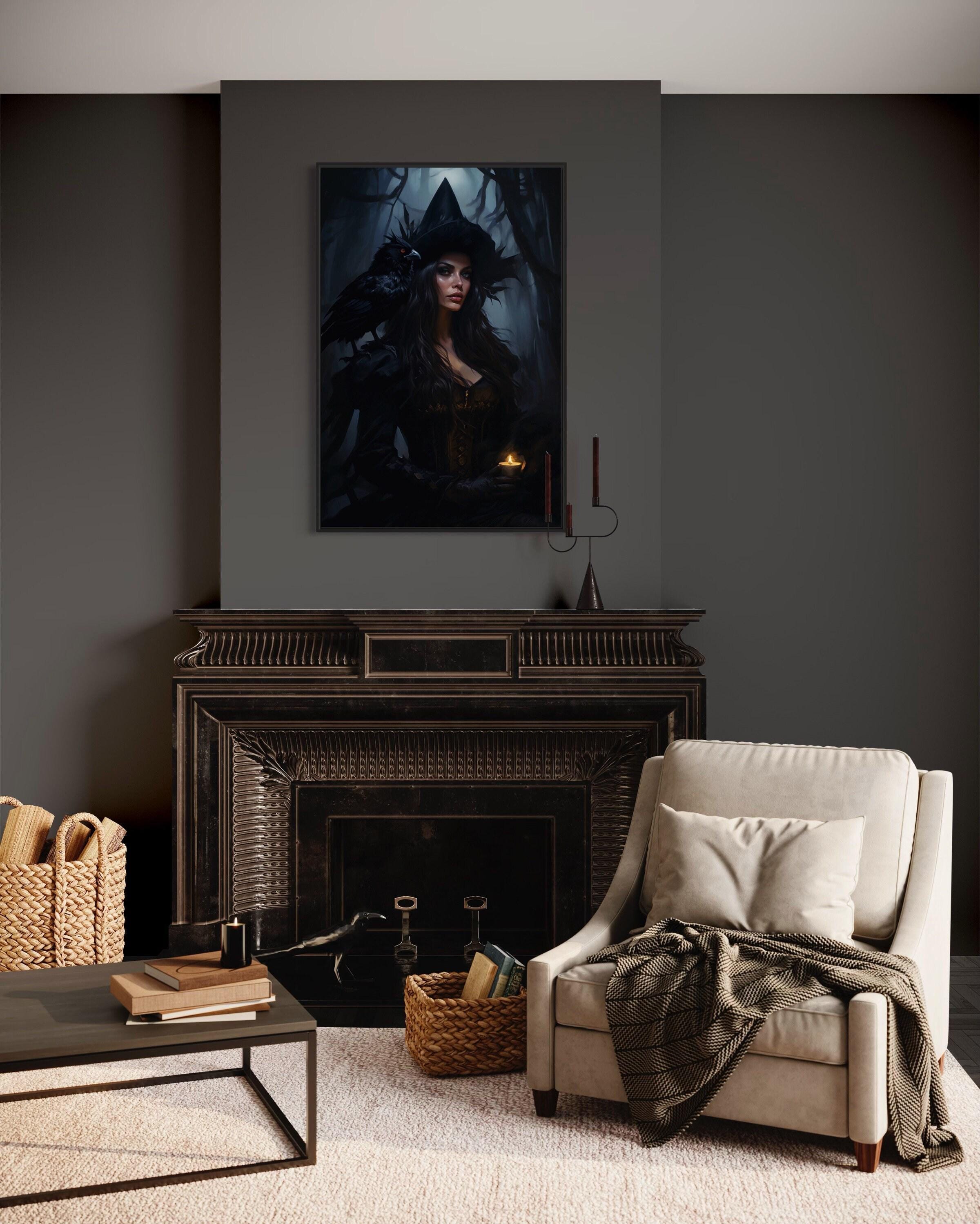 Witch in Enchanted Forest With Raven Painting Canvas PRINT, Gothic ...