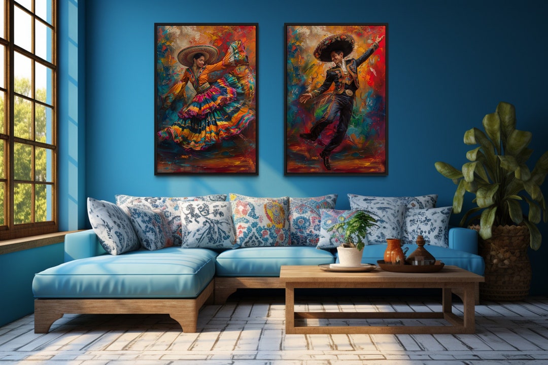 Set of 2 Mexican Wall Art, Man and Woman Dancing Traditional Dance ...