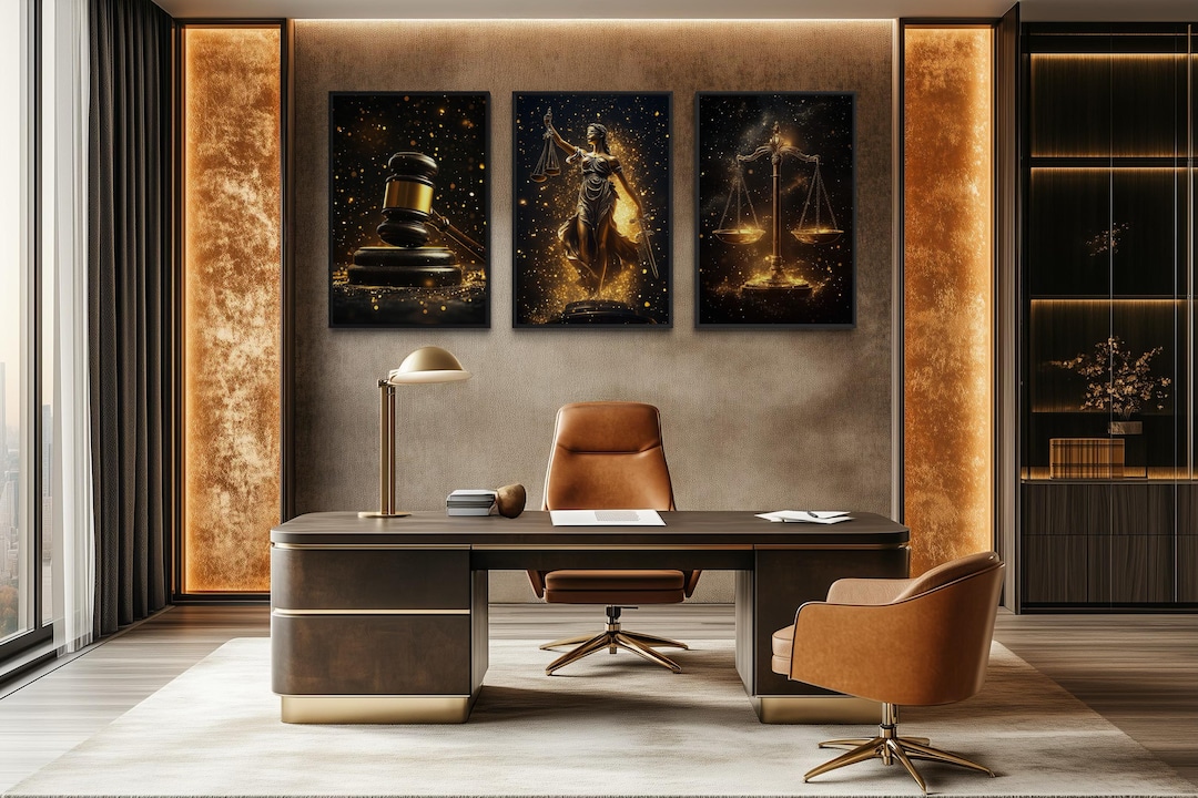 Black Gold Law Office Wall Art Scales of Justice, Lady Justice and ...