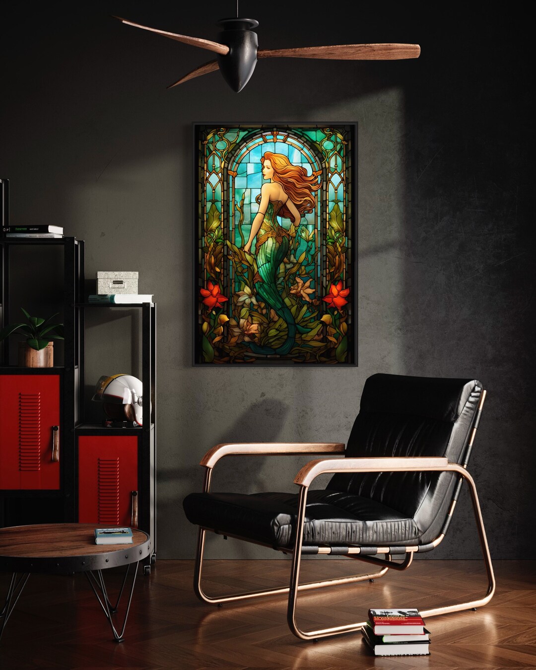 Mermaid Wall Art - Stained Glass Style Art Nouveau Mermaid Painting ...