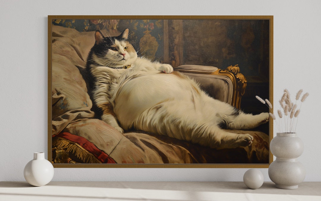 Chubby Fat Cat Victorian Portrait Oil Painting Canvas Print - Funny ...
