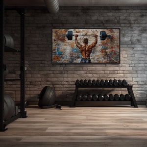 Strong Bodybuilder Man Lifting Barbell Graffiti Painting Canvas PRINT ...