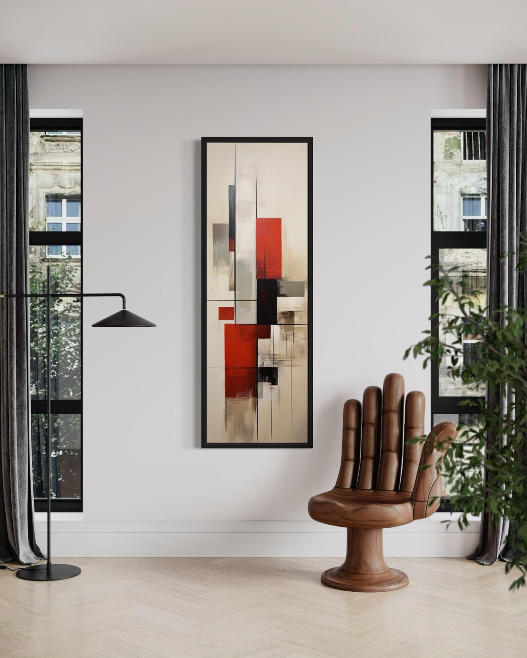 Vertical Mid Century Modern Wall Art, Tall Narrow Stylish Painting ...