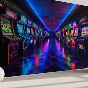 Game Room Decor Neon Arcade Wall Art, Retro Painting Canvas Print Man ...