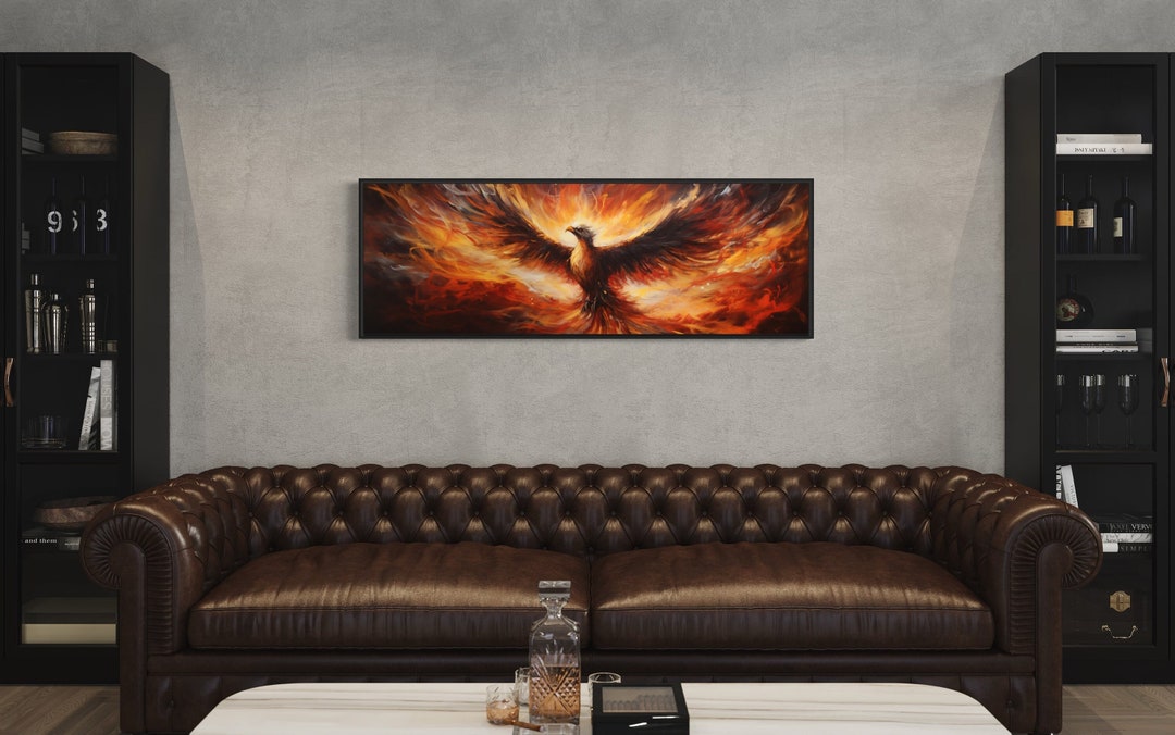 Phoenix Rising From Fire Wall Art, Over Mantel Wall Decor, Panoramic ...