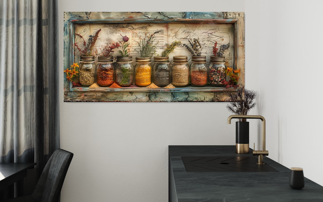 Farmhouse Kitchen Wall Art, Dining Room Wall Decor, Spices in Jars ...