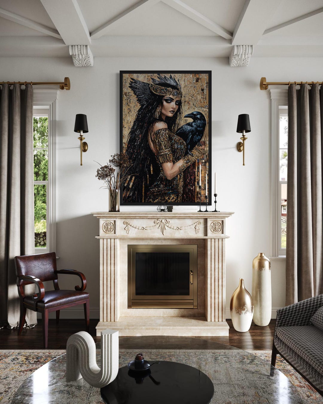 The Morrigan Wall Art. Warrior-queen Celtic Goddess With Raven Mosaic ...