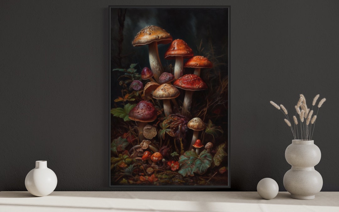 Gothic Mushrooms Painting Poster or Canvas PRINT, Dark Academia Art ...