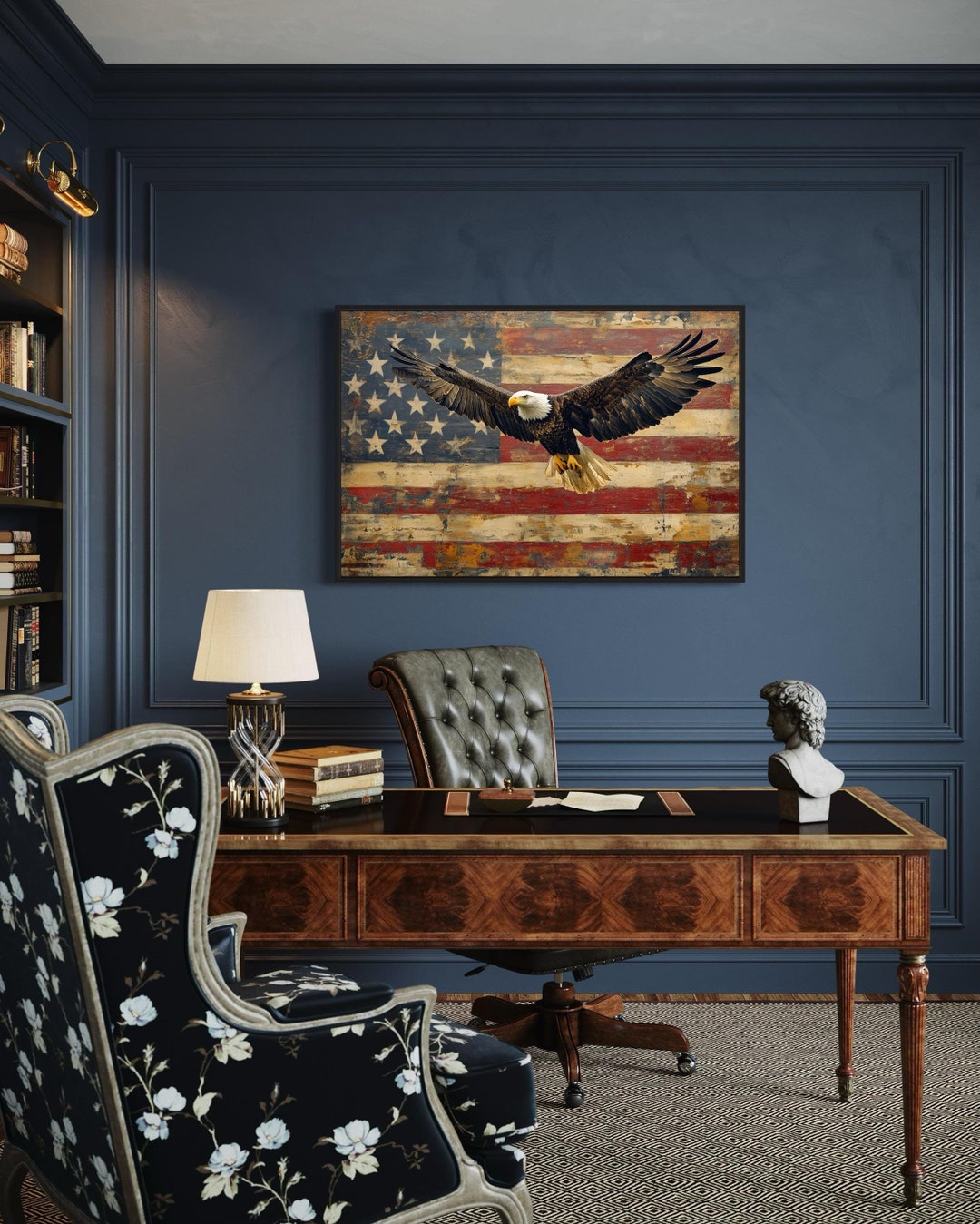 Bald Eagle and American Flag Wall Art - Patriotic Painting Canvas Print ...