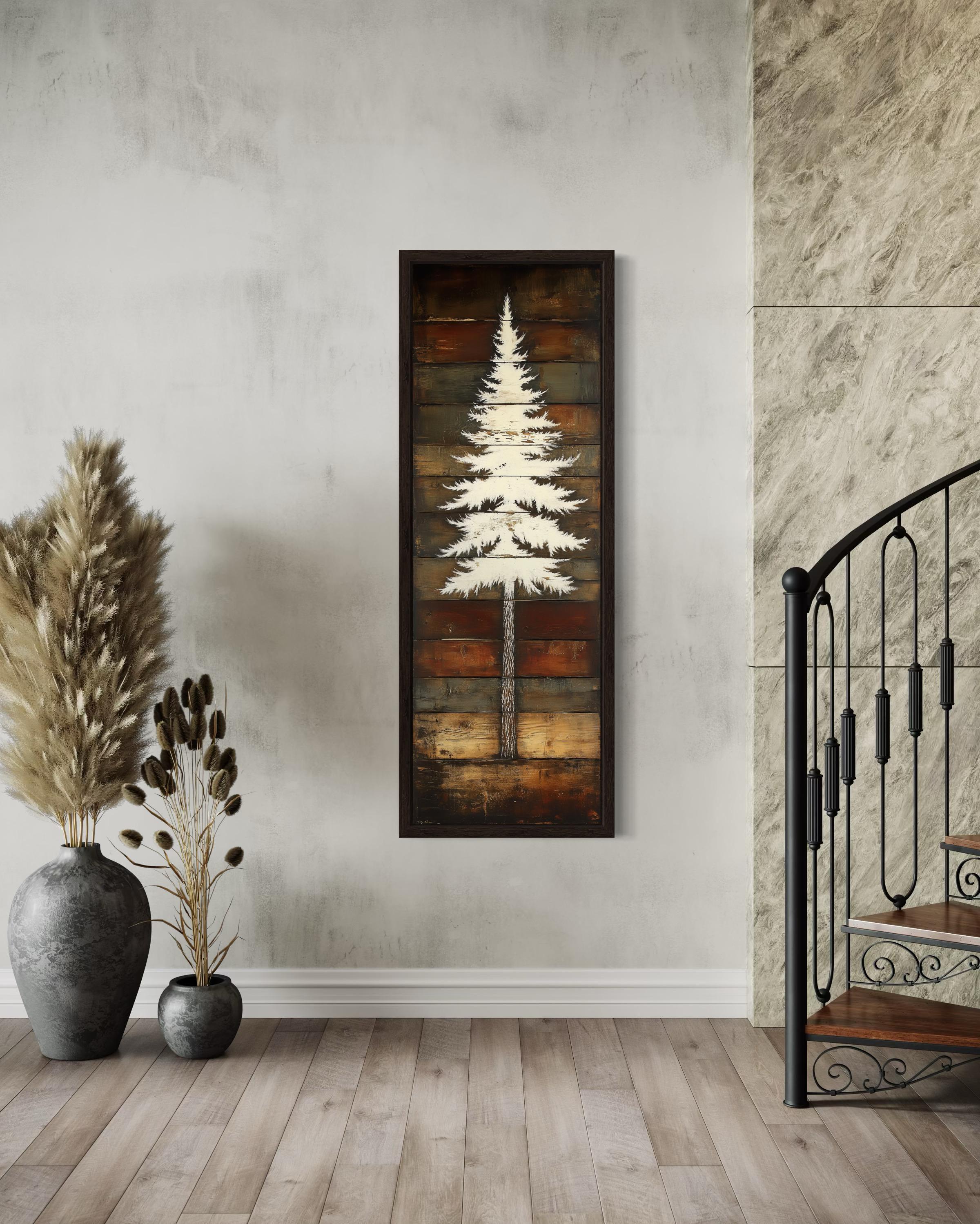 Tall Vertical Pine Tree Canvas Print – Rustic Wood Style Forest Tree ...