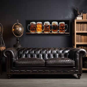 Bar or Pub Wall Decor - Beer Mugs Horizontal Painting Canvas PRINT, Man ...