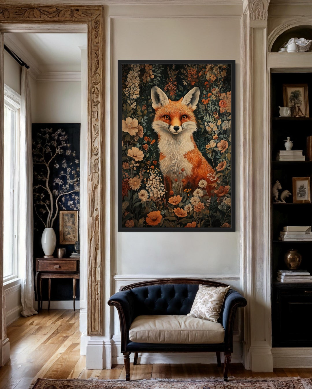 Fox in Flowers Painting Canvas Print, William Morris Inspired, Cabin ...