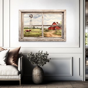 Window View Farm Painting Canvas Print View of Farm Field Pastoral Wall ...
