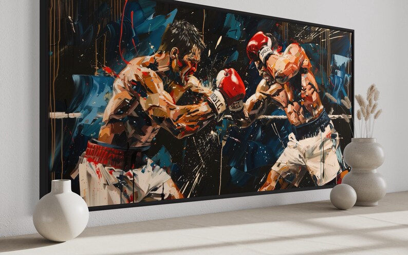 Boxing Wall Art, Abstract Graffiti Boxing Match Painting Canvas PRINT ...