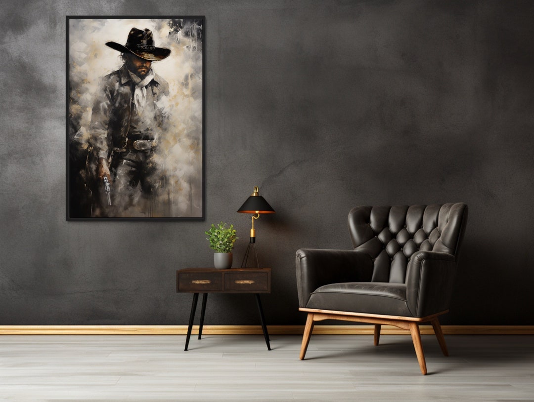 Cowboy Wall Art Cowboy With Gun Painting Canvas Print, Western Wall Art ...