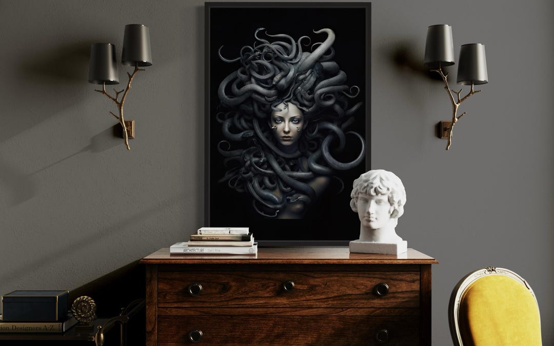 Medusa Greek Gorgon With Serpents Painting Canvas Print - Greek ...