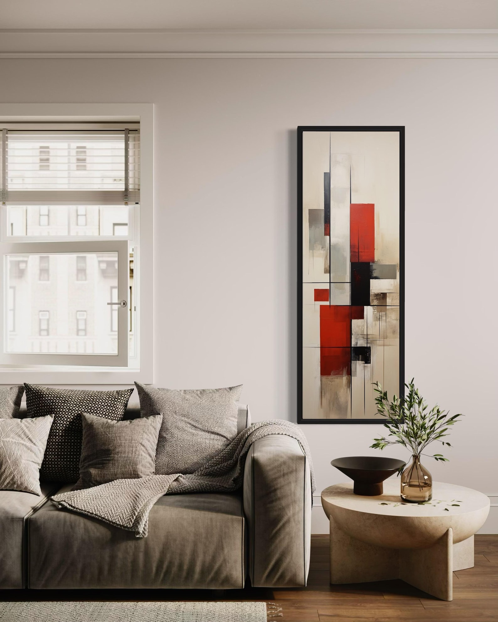 Vertical Mid Century Modern Wall Art, Tall Narrow Stylish Painting ...