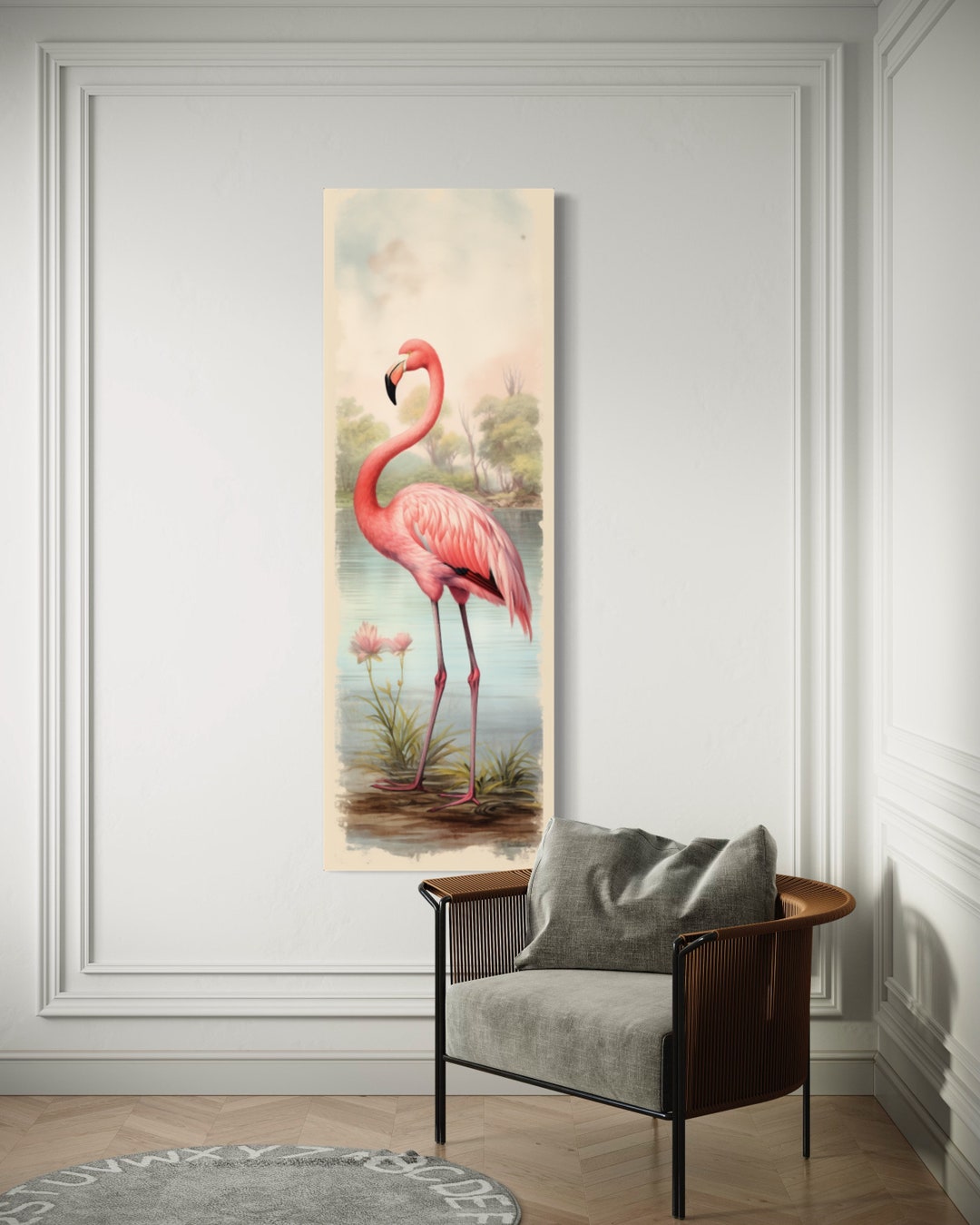 Tall Narrow Vertical Wall Art Flamingo at the Beach Painting Canvas ...