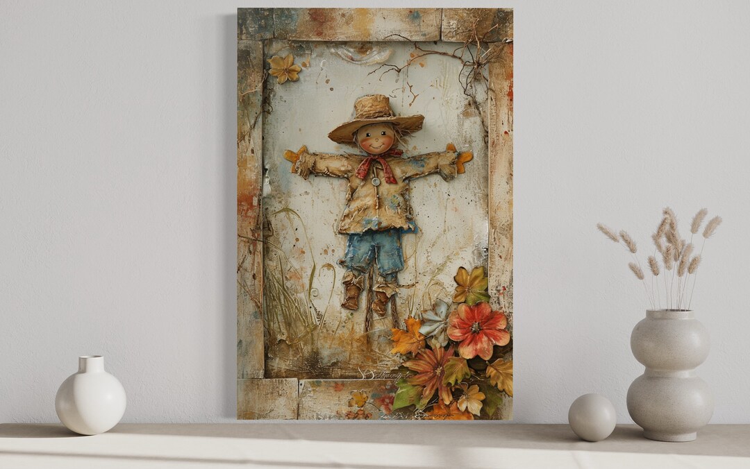 Scarecrow Wall Art, Farmhouse Wall Decor Primitive Painting Canvas ...