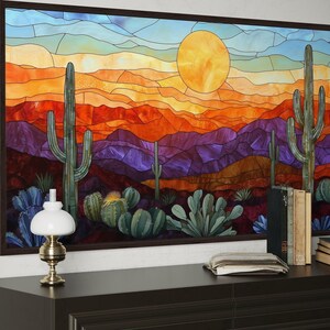 Colorful Desert Wall Art - Stained Glass Style Desert Cacti and Blooms ...
