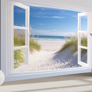 Window View Beach Sand Dunes and Grass Painting Canvas Print - Etsy