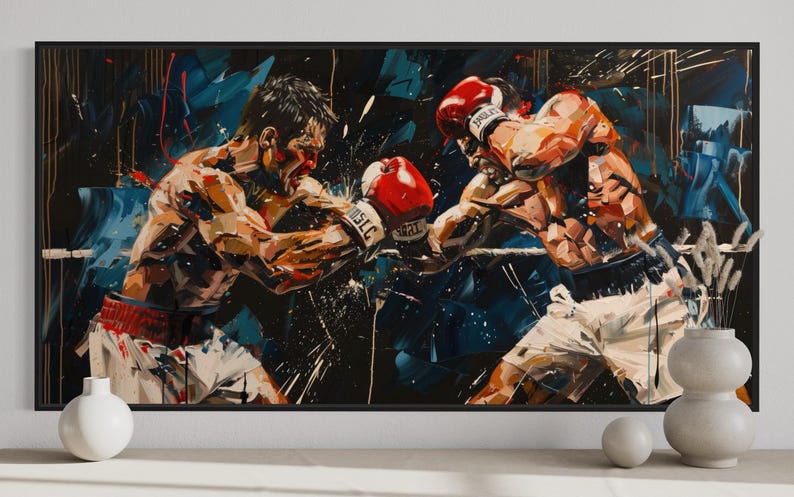 Boxing Wall Art, Abstract Graffiti Boxing Match Painting Canvas PRINT ...
