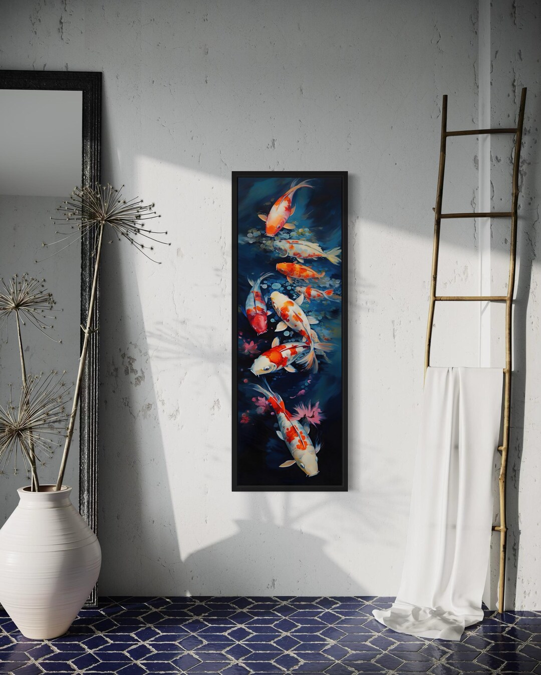 Tall Narrow Koi Fish Painting Canvas PRINT, Vertical Wall Hanging ...