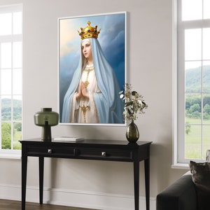 Our Lady of Fatima Painting Canvas Print Blessed Virgin Mary Wall Decor ...