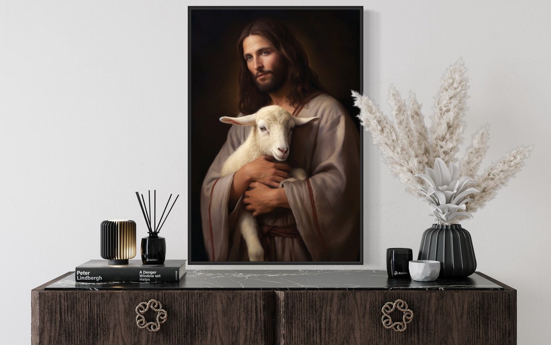 Jesus and Lamb Painting Canvas Print Christian Wall Art - Etsy