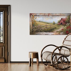 Rustic Farm Wall Art - Old Red Barn Field Landscape Painting Canvas ...