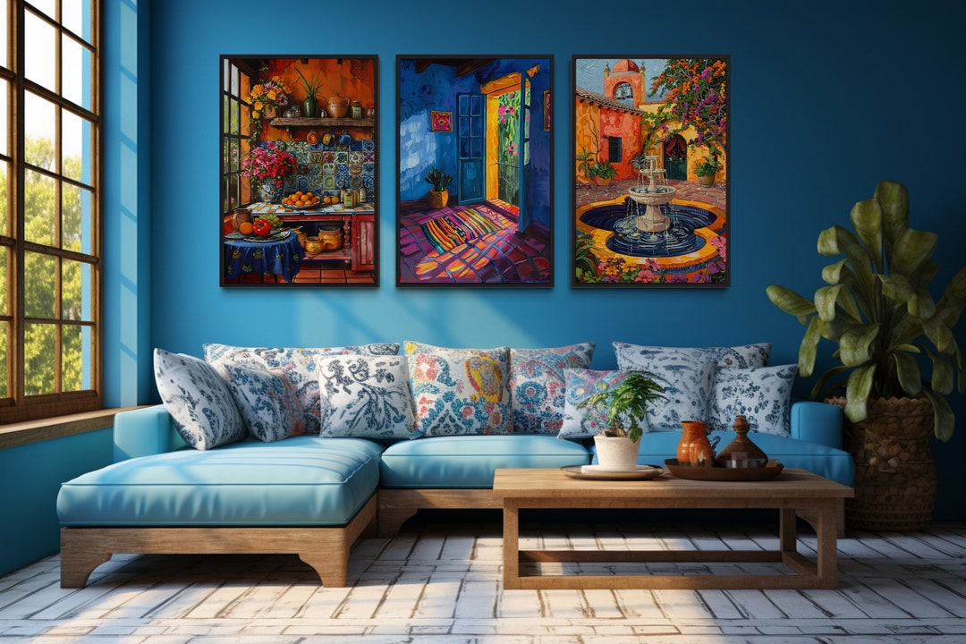 Set of Three Mexican Wall Art, Colorful Mexican Kitchen, House and ...