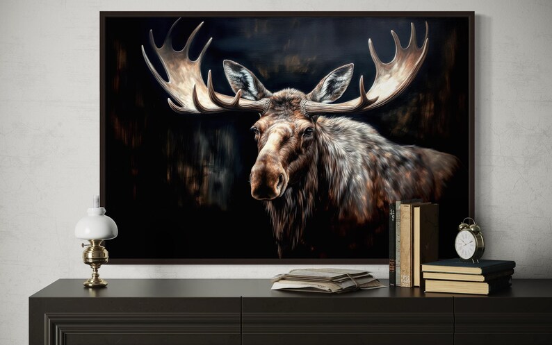 Dark Moose Wall Art, Woodland Animals \painting Canvas PRINT, Cabin ...