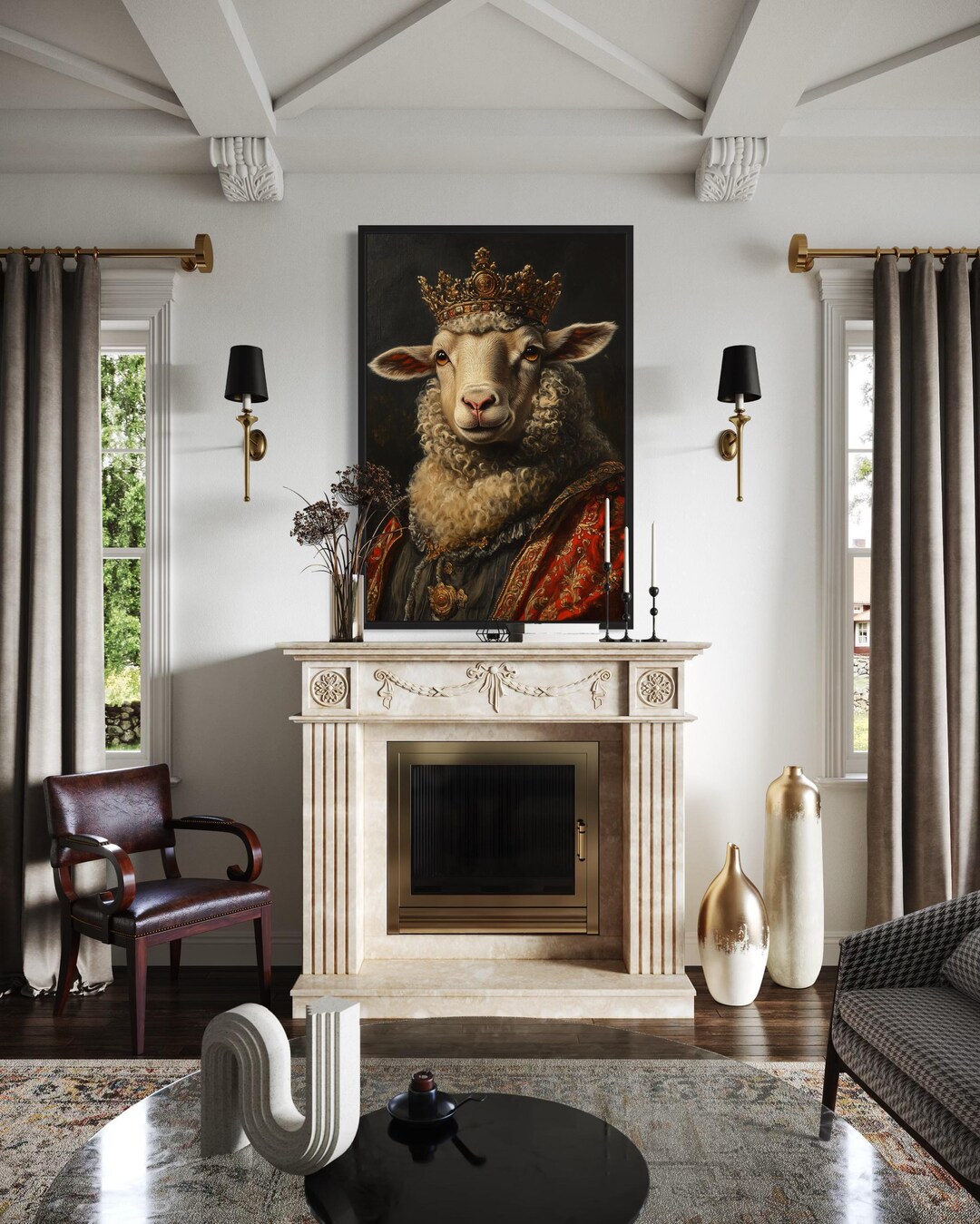 Sheep King in Crown Victorian Portrait Canvas Print, Dark Academia ...
