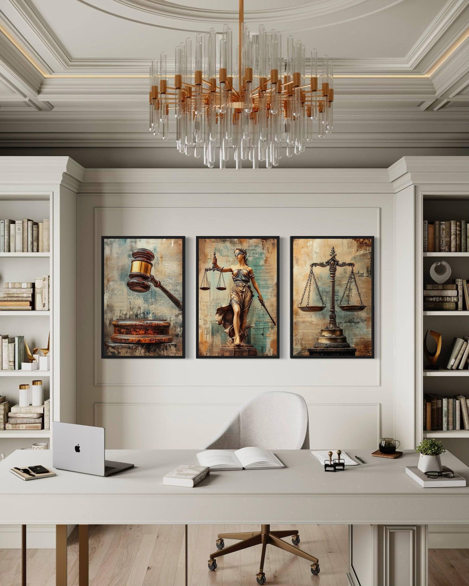 Law Office Wall Art - Scales of Justice, Lady Justice and Judge Gavel ...
