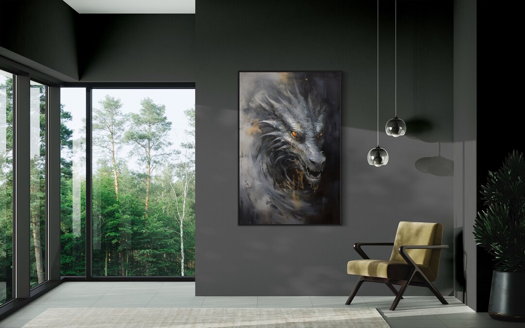 Dragon Wall Art, Abstract Painting Extra Large Canvas PRINT, Mythology ...