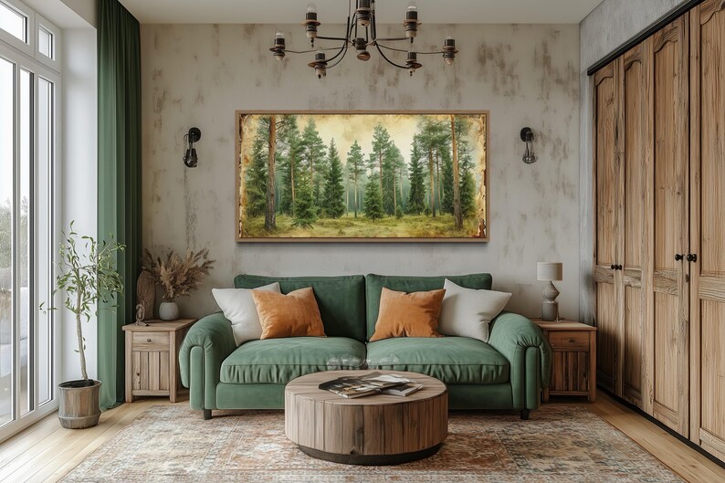 Rustic Fir Trees Forest Wall Art, Pine Forest Painting Canvas PRINT ...