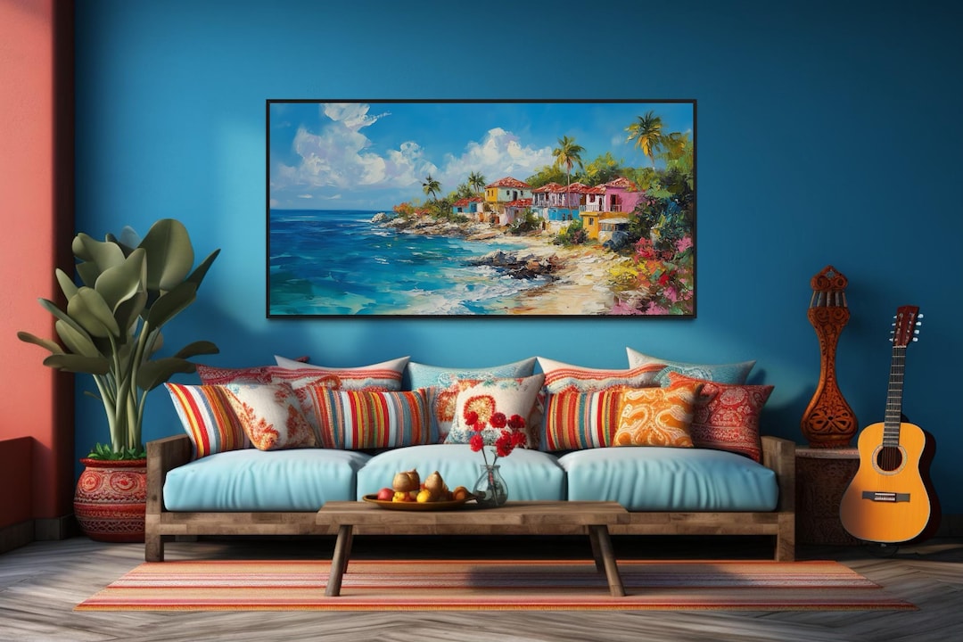 Dominican Republic Beach Painting Canvas Wall Art Print, Colorful ...