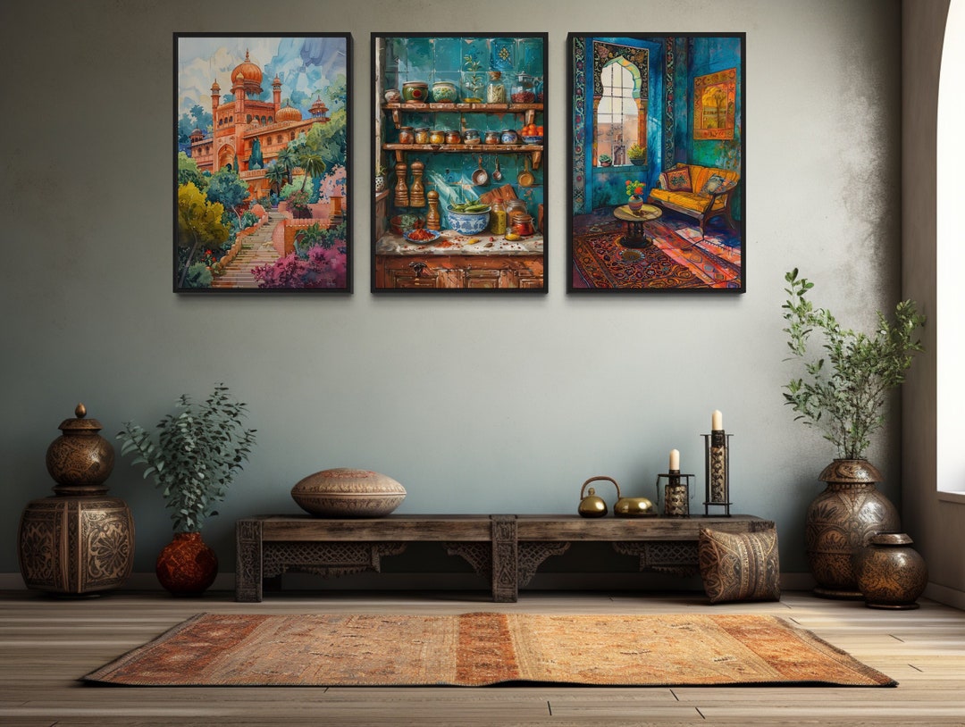 Set of Three Indian Wall Art, Colorful Indian Kitchen, Room and Temple ...