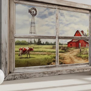 Window View Farm Painting Canvas Print - View of Farm Field Pastoral ...