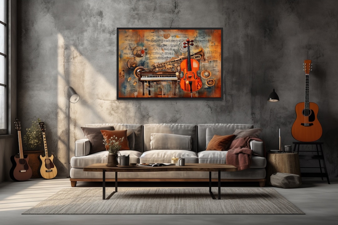 Music Room Wall Art - Musical Instruments and Notes Abstract Painting ...