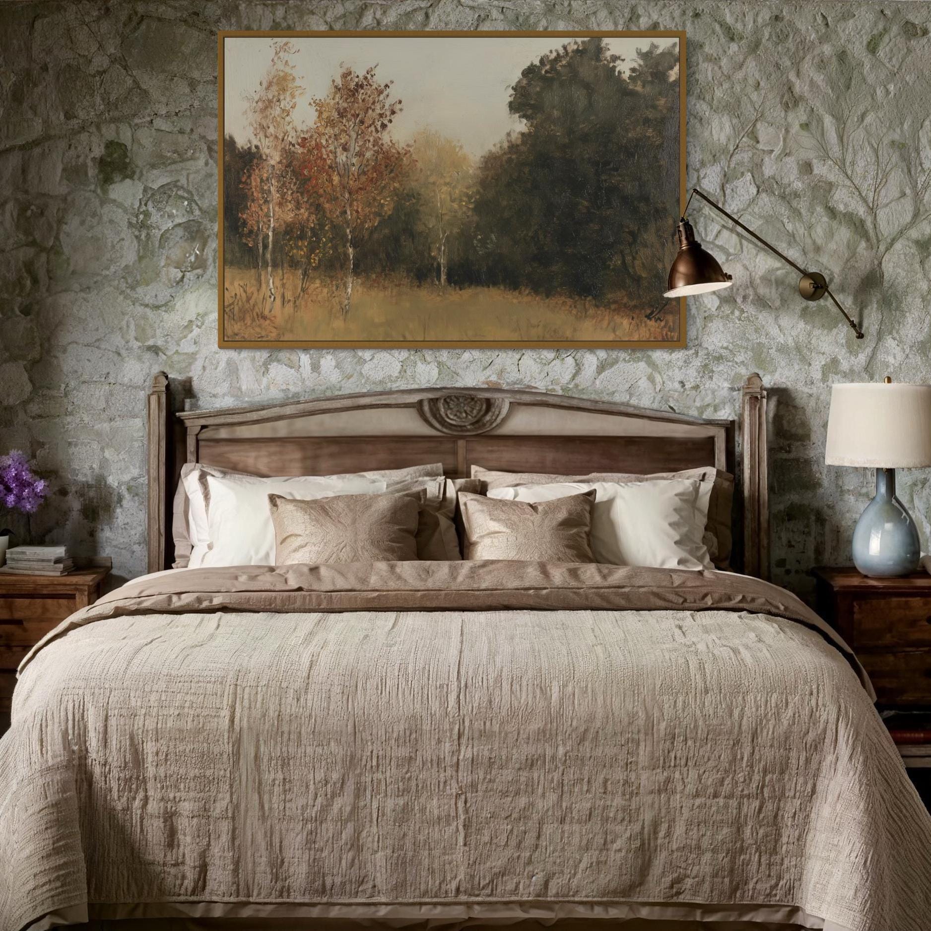 Antique Autumn Wall Art, Vintage Fall Forest Painting Canvas PRINT ...